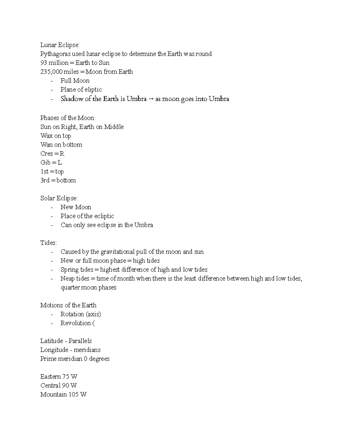 October 9 - Lecture Notes - Lunar Eclipse: Pythagoras used lunar ...