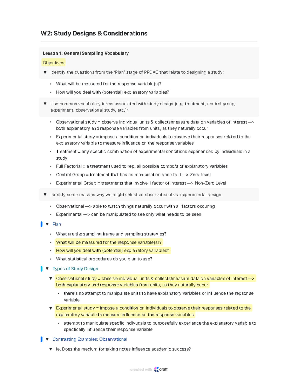 Lecture notes from Week 2 with examples and definition - W2: Study ...