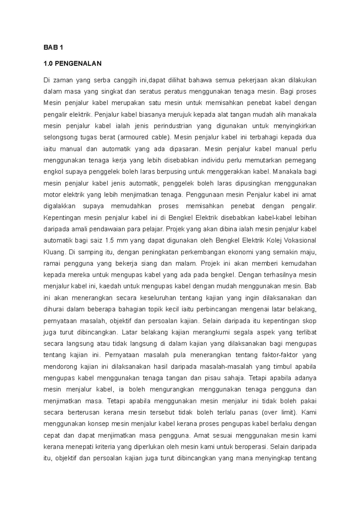 BAB 1 Zulhakim - PTA 1 - BAB 1 1 PENGENALAN Di zaman yang serba canggih ini,dapat dilihat bahawa ...