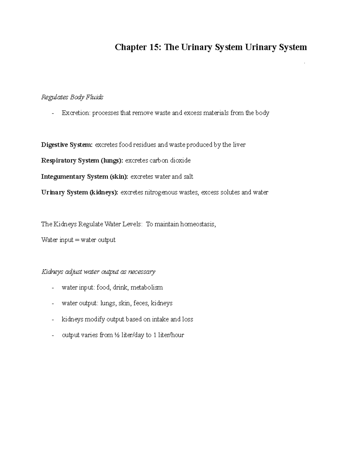 Ch 15-The Urinary System-Biology 101 - Chapter 15: The Urinary System ...