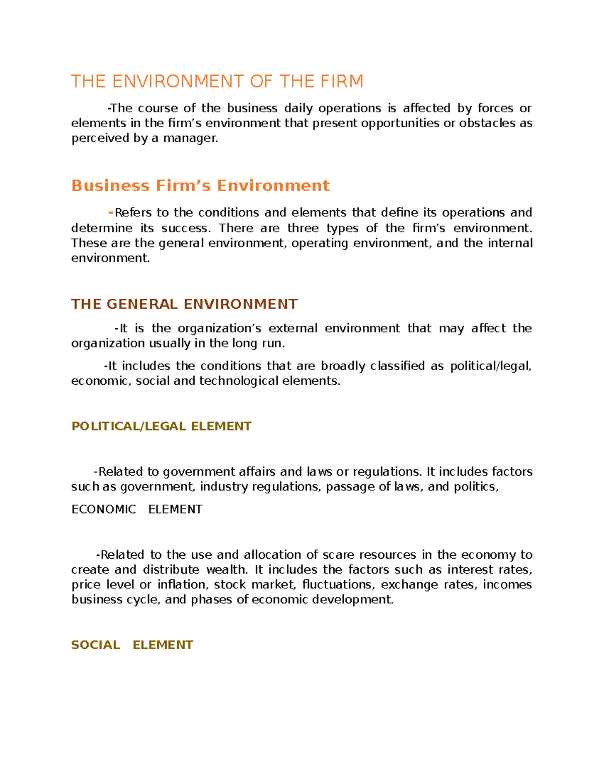 The Environment of the firm - THE ENVIRONMENT OF THE FIRM -The course ...