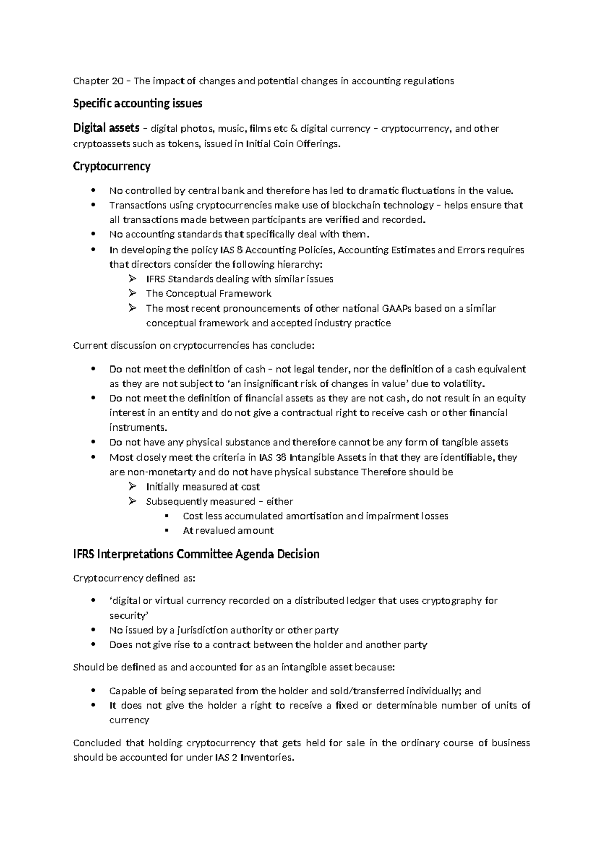 SBR Chapter 20 - Revision notes - Chapter 20 – The impact of changes ...