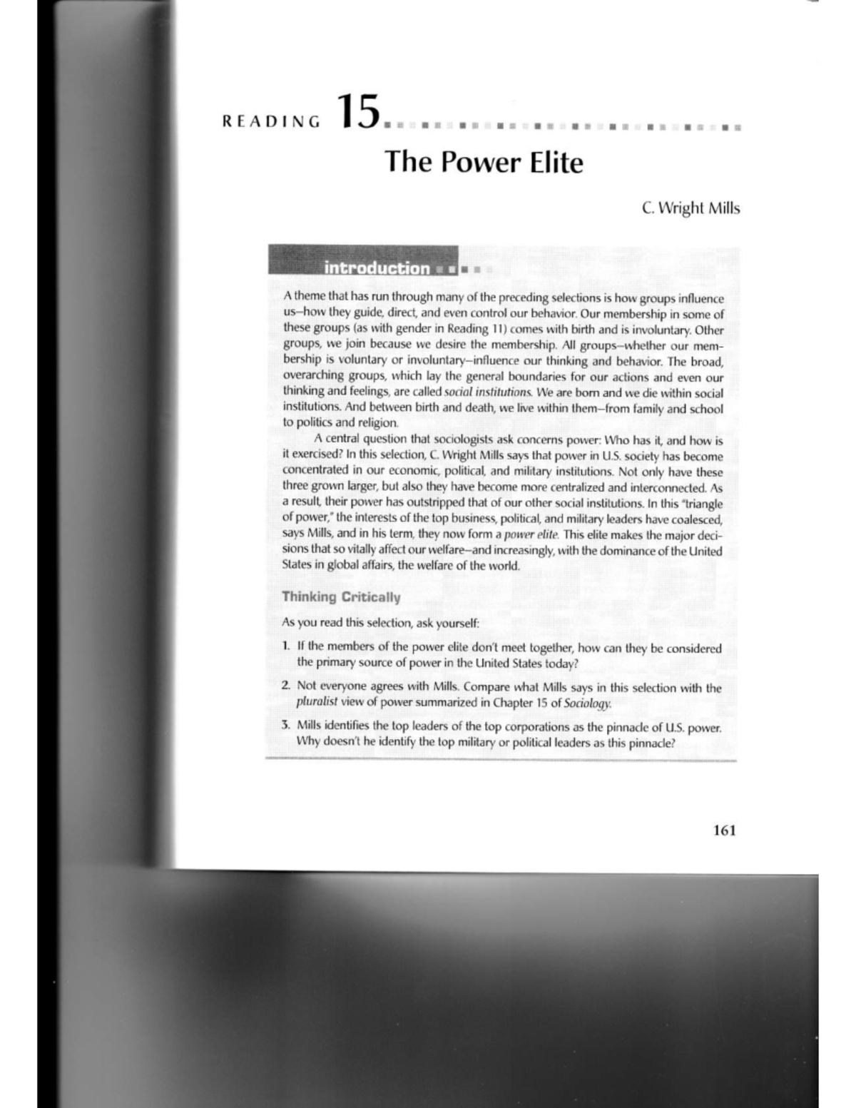 Mills power elite - material to help students learn and understand what ...