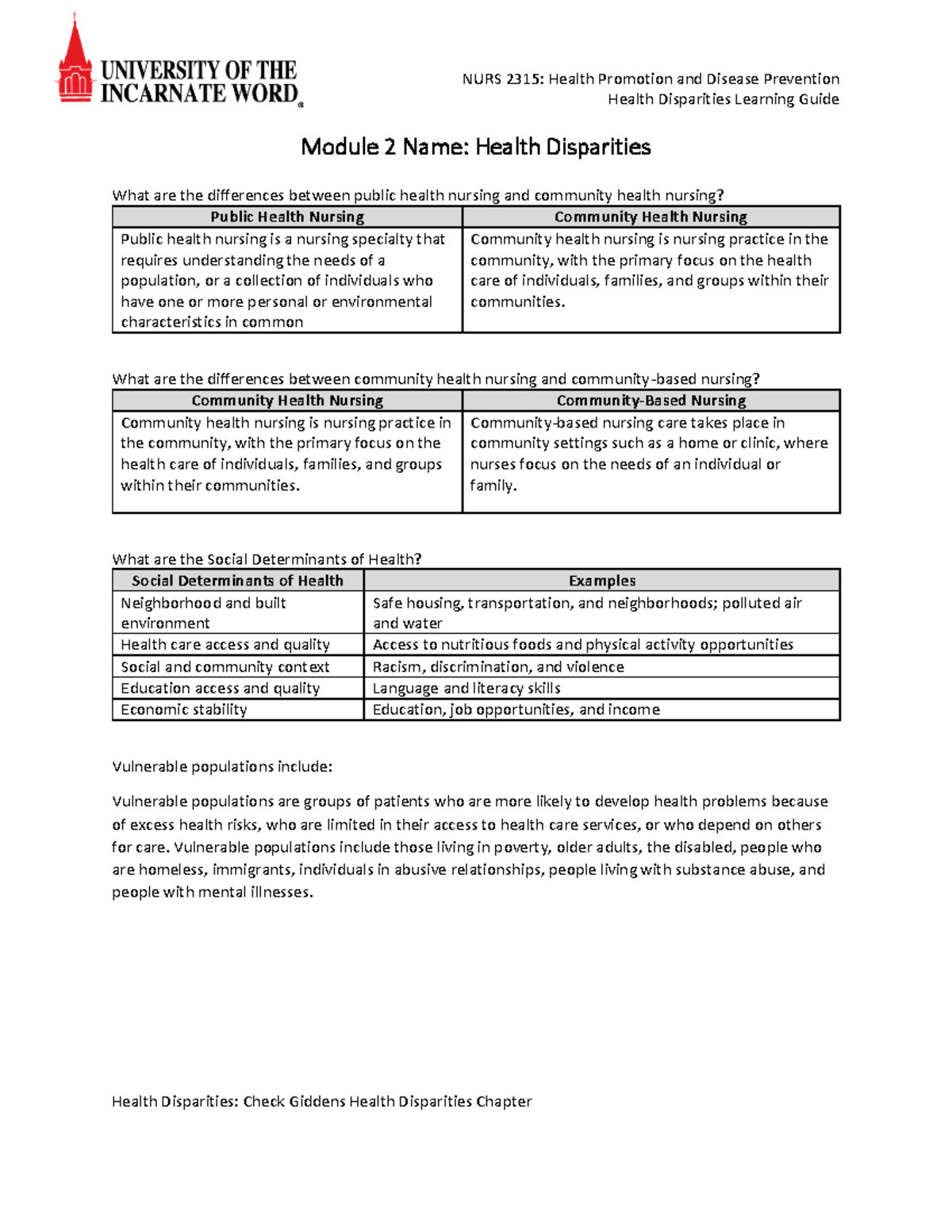 Module 2 Learning Guide - Health Disparities Learning Guide Module 2 ...