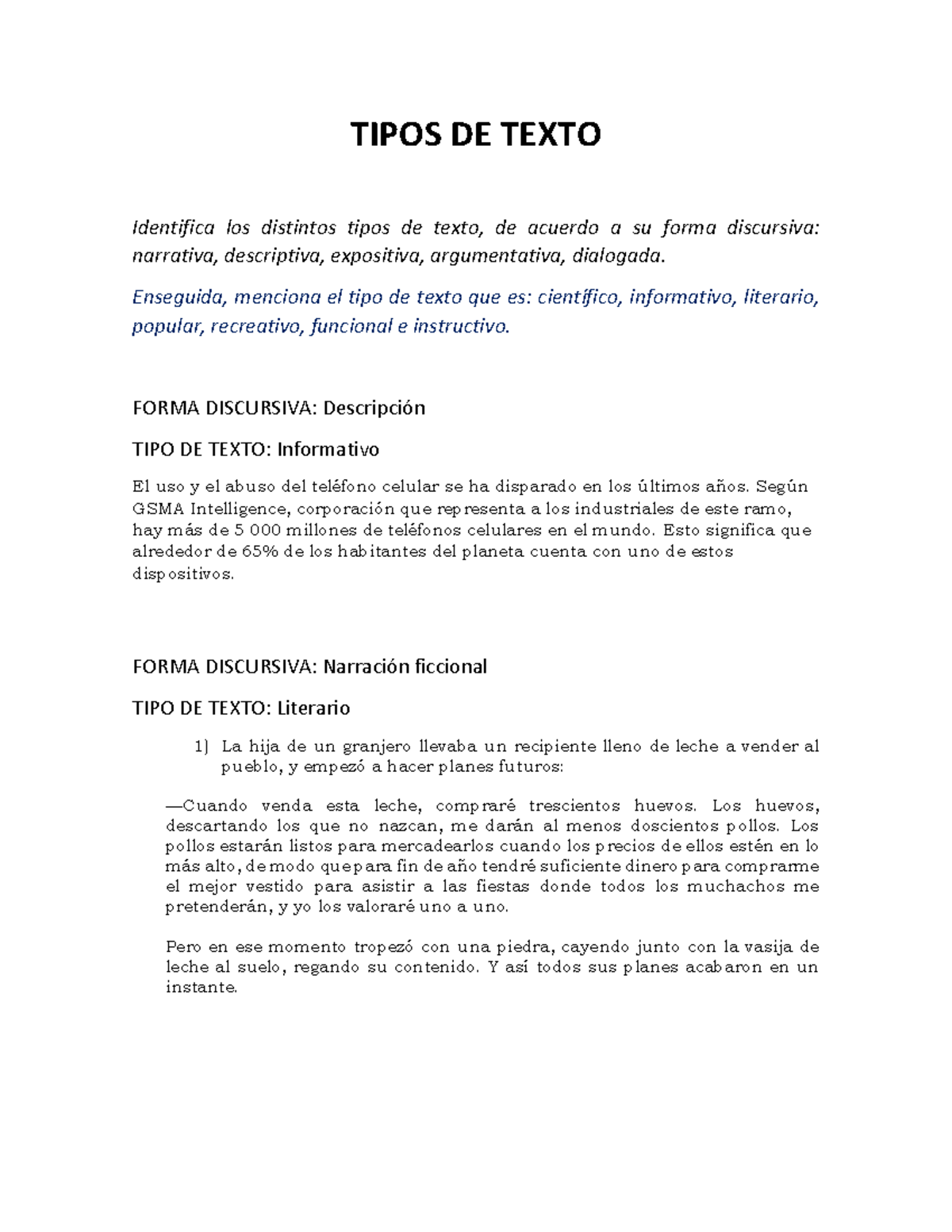 Ejercicio de formas discursivas de texto 2 - TIPOS DE TEXTO Identifica ...