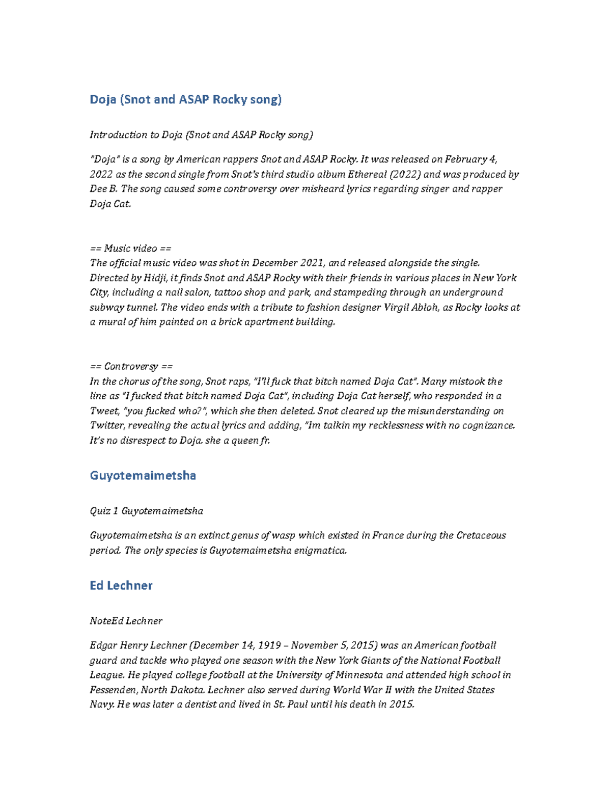 PSY167 Lecture-Note Doja (Snot and ASAP Rocky song) - Doja (Snot and ...