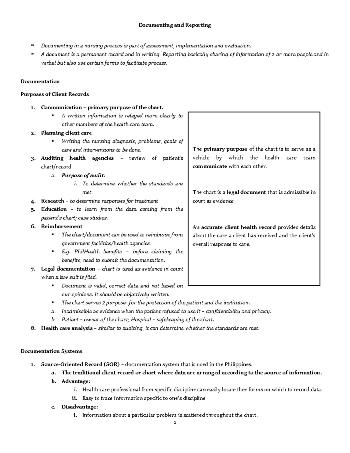 Day 2 Documenting Reporting Health Assessment - Documenting and ...