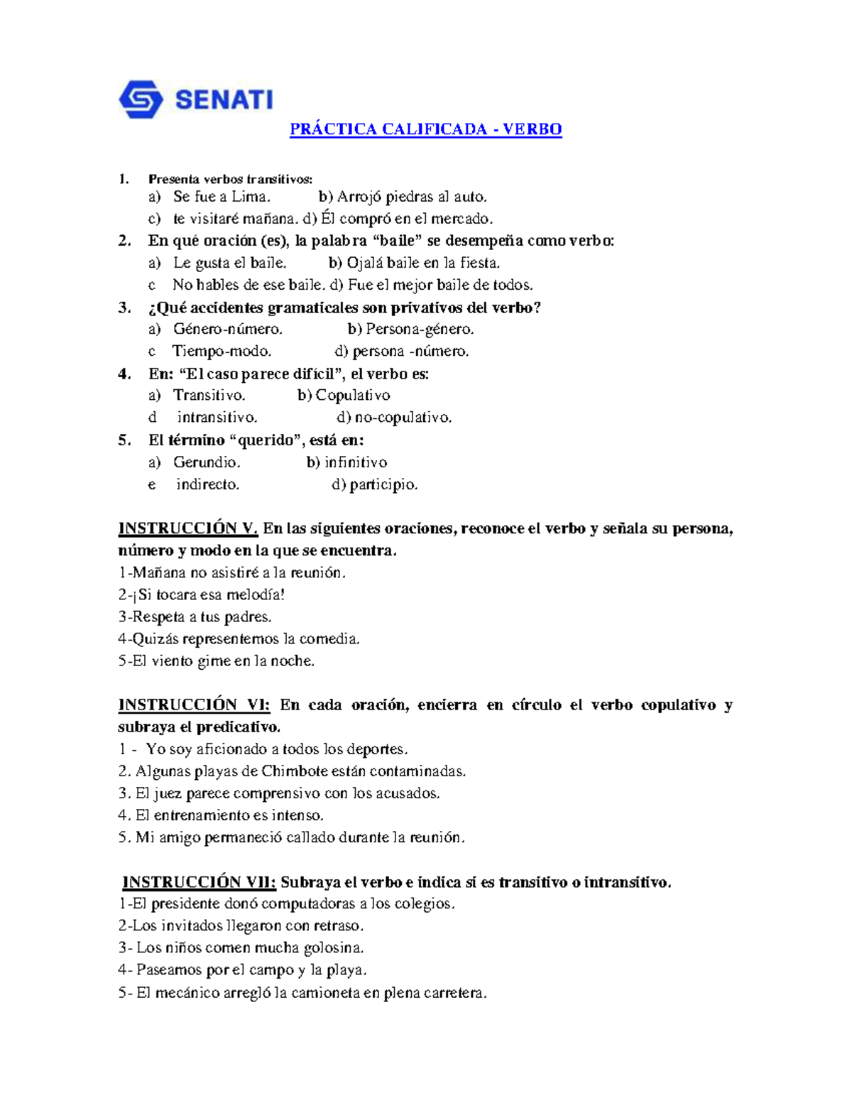 Práctica Calificada - verbo - PRÁCTICA CALIFICADA - VERBO Presenta ...