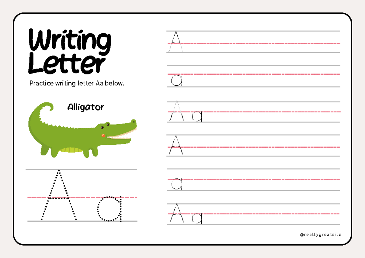 Writing Letter Worksheet White and Black Cute Style - Alligator A a ...