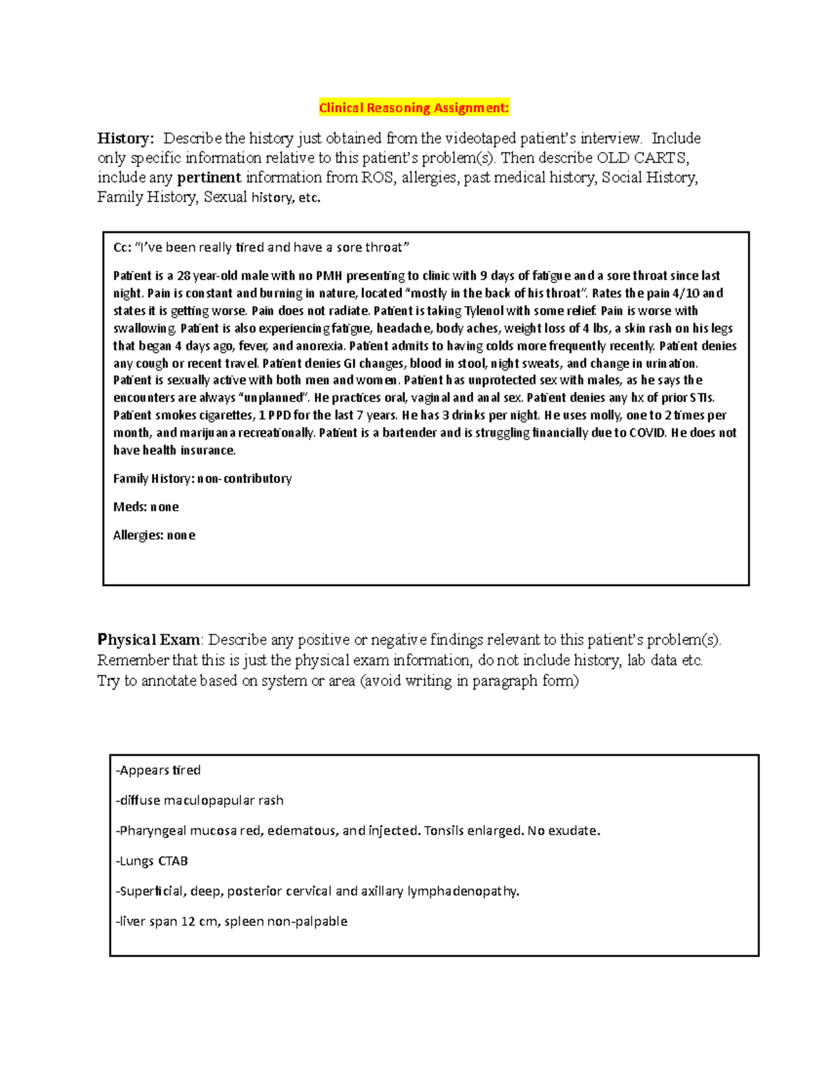 Clinical Reasoning Assignment Example - Clinical Reasoning Assignment ...