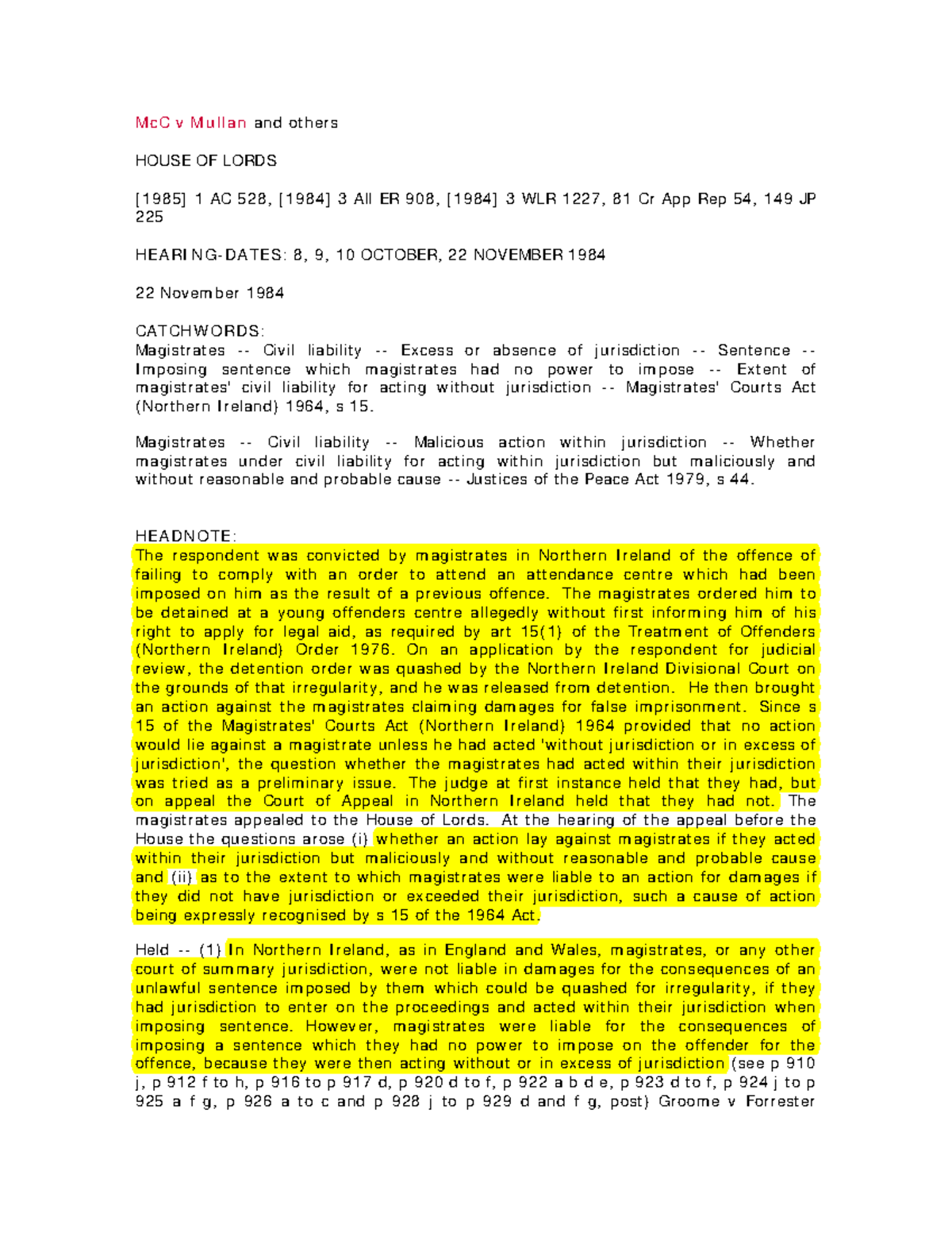 Mc C v Mullan and others - case law - McC v Mullan and others HOUSE OF ...