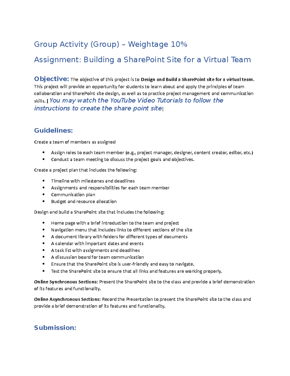 Assignment 4 Group Project Activity Share Point Site Due By May 28 Sun 1159pm 2 Group 