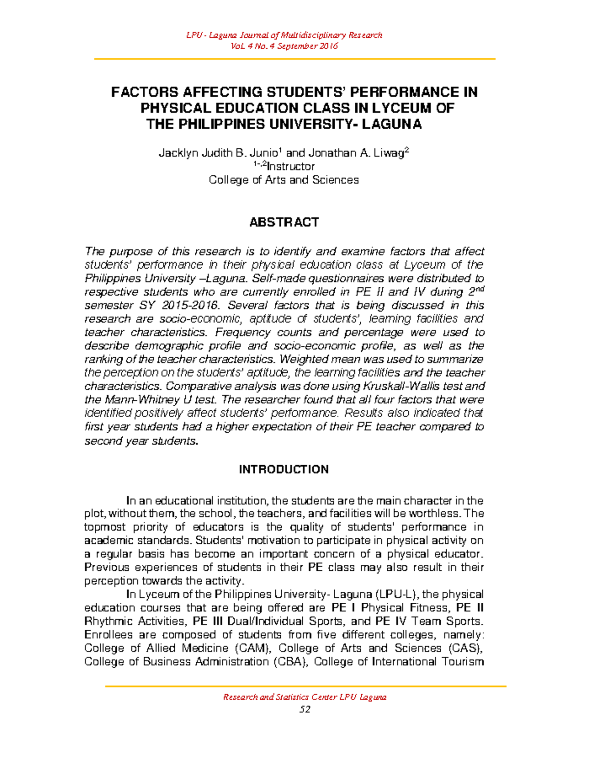 Factors Affecting Students Performance in Physical Education Class in ...