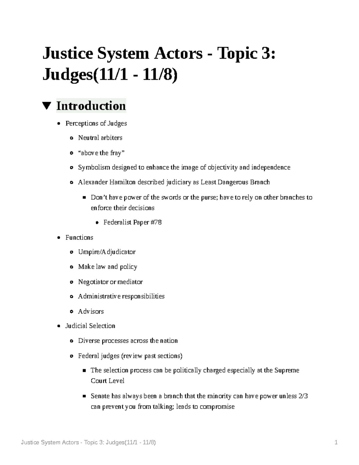 Justice System Actors - Topic 3 Judges - Studocu