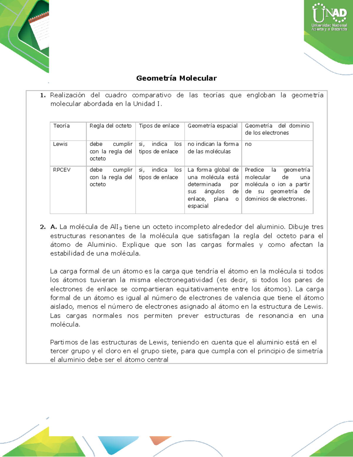 Anexo Tarea 2 Geometria Molecular - Geometría Molecular Realización del ...