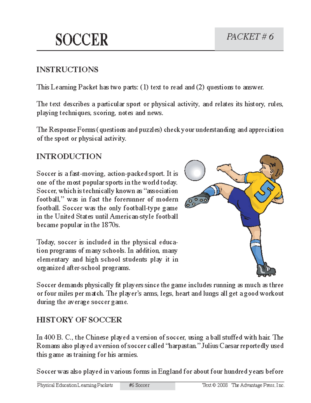 Soccer - Iwkuuyd - INSTRUCTIONS This Learning Packet has two parts: (1 ...