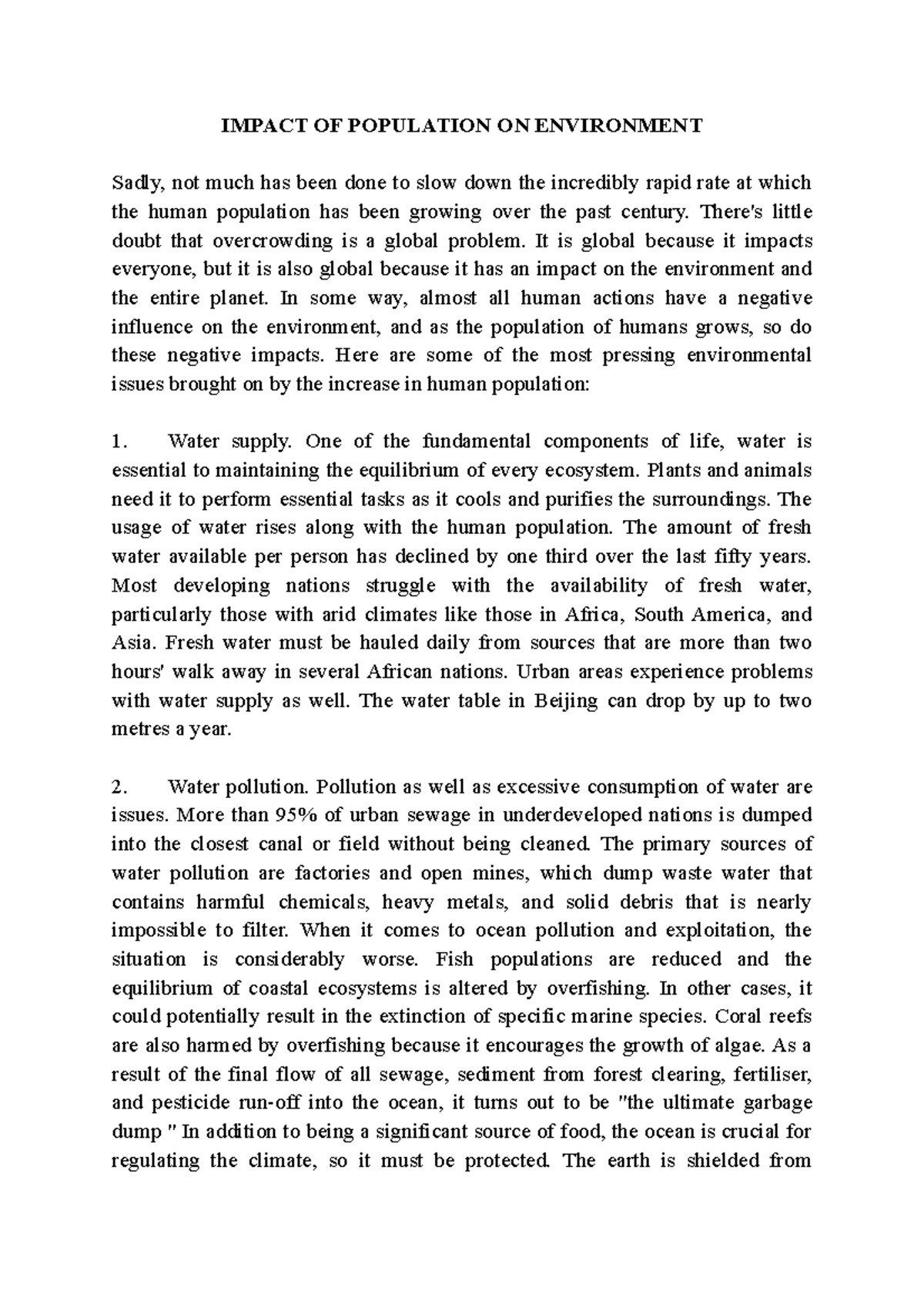 Impact OF Population ON Environment - IMPACT OF POPULATION ON ...