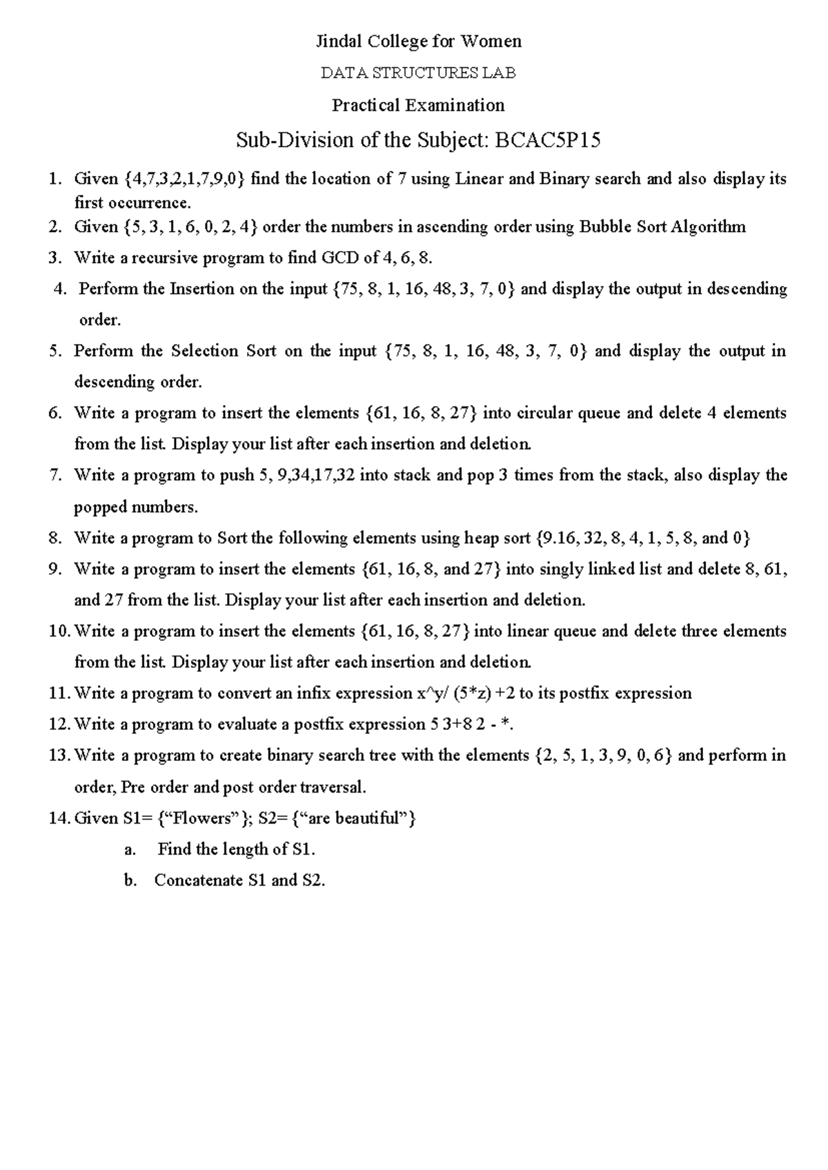 Data structure LAB mannual - Jindal College for Women DATA STRUCTURES ...