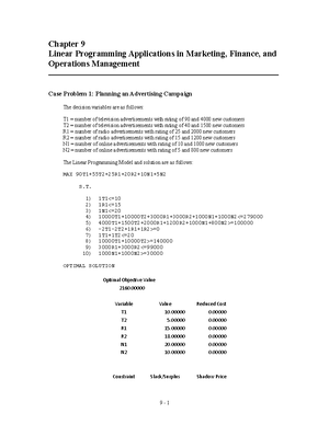 Chapter 7 Case Solutions - Introduction to Linear Programming Case Problem 1: Workload Balancing ...