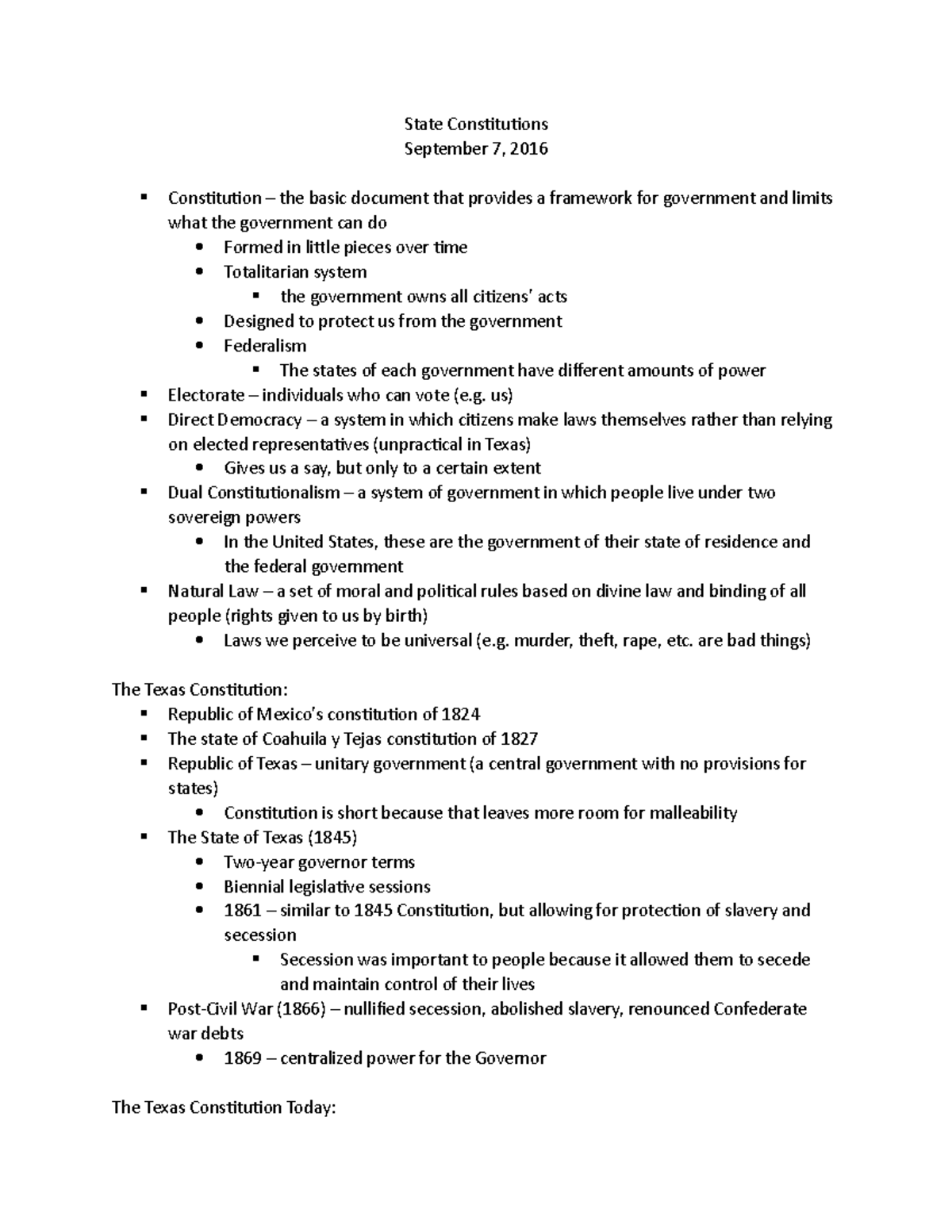 State Constitutions - Part One - State Constitutions September 7, 2016 ...