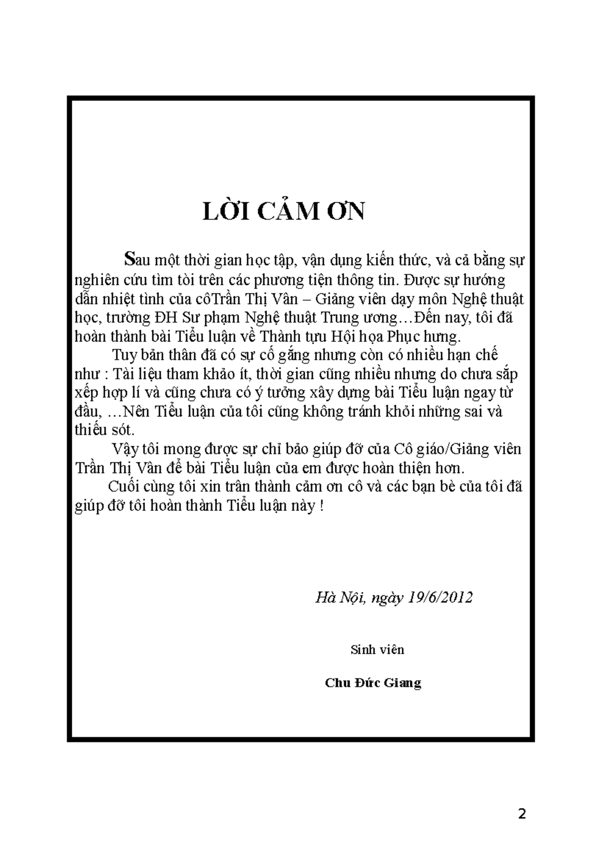 NGHE Thuat HOC - nghệ thuật - LỜI CẢM ƠN Sau một thời gian học tập, vận ...