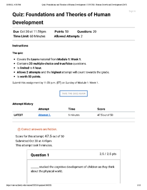 Quiz Prenatal Development and Infancy COUC502 Human Growth and ...