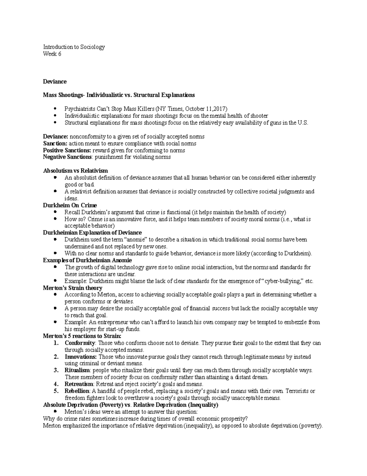 Introduction to Sociology- Week 6 - Introduction to Sociology Week 6 ...