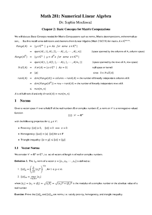 Introduction to Numerical Linear Algebra - Math 281: Numerical Linear Algebra Dr. Sophie ...