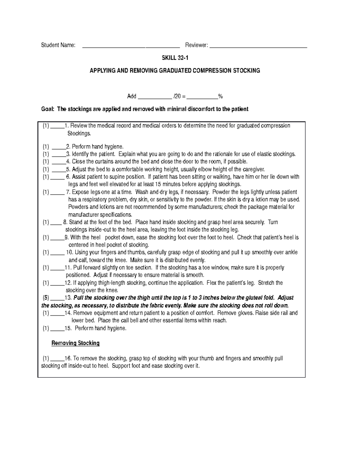 Skill 32-1 Applying and removing graduated compression stockings Skills ...