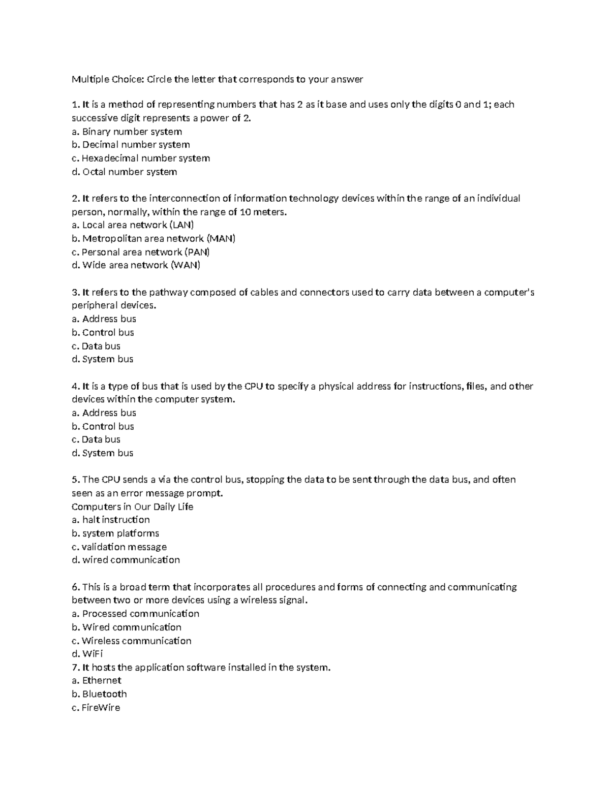 Multiple Choice-WPS Office - Multiple Choice: Circle the letter that ...