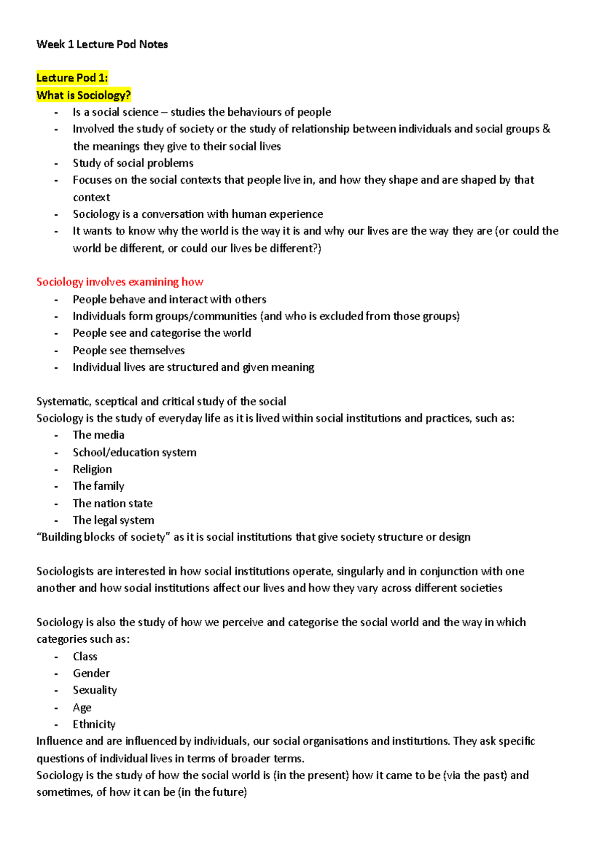 Lecture Pod Notes All Semester Notes In One Document Week 1 Lecture Pod Notes Lecture Pod 1
