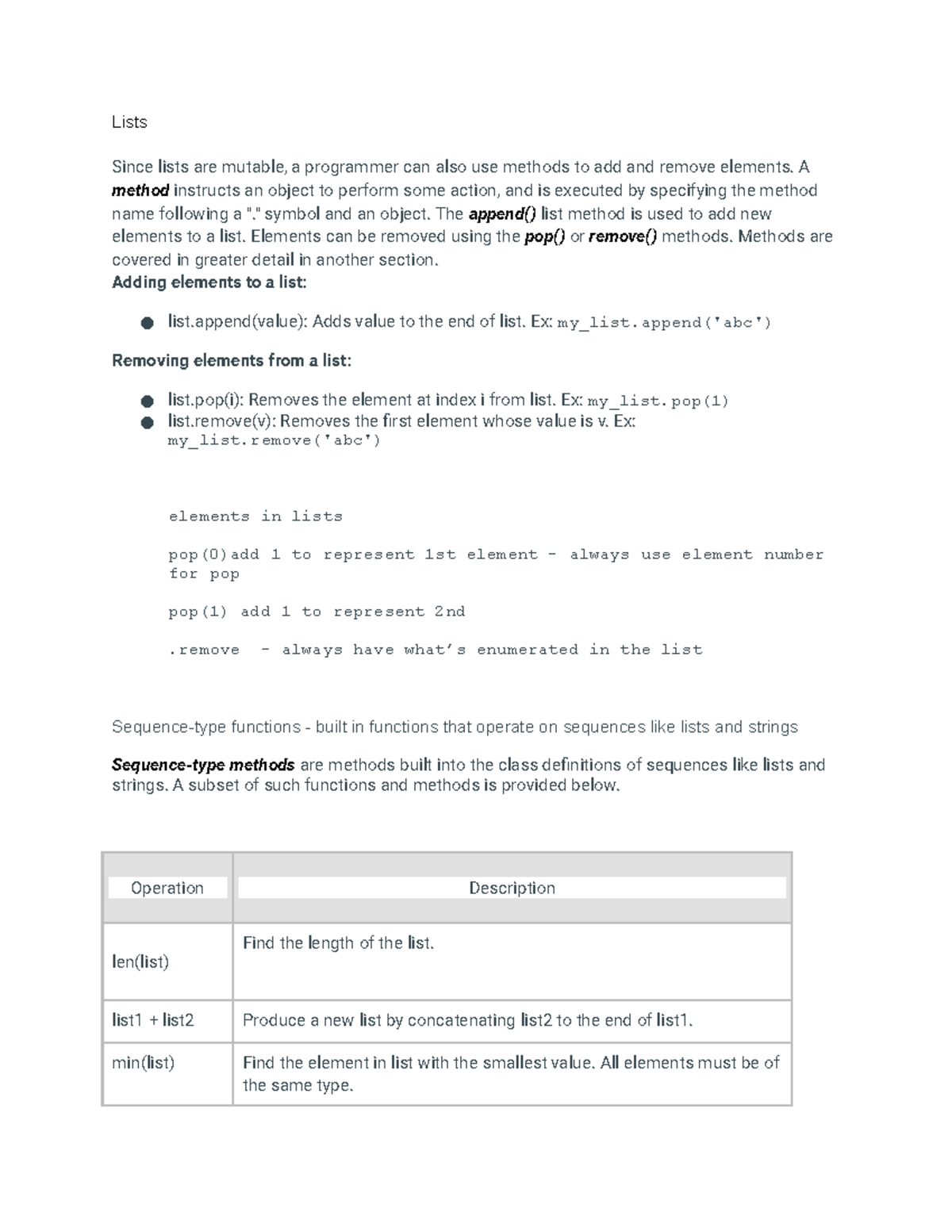 Ch. 7 zybooks - Lists Since lists are mutable, a programmer can also use methods to add and ...
