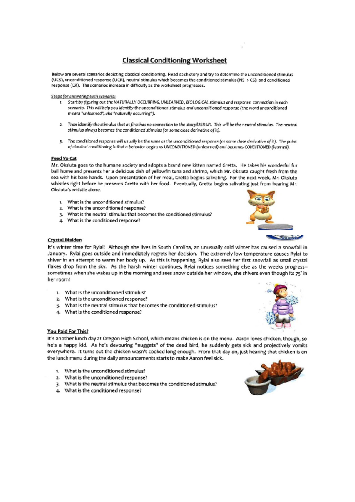 CC Worksheet - Classical Conditioning - Classical Conditioning ...