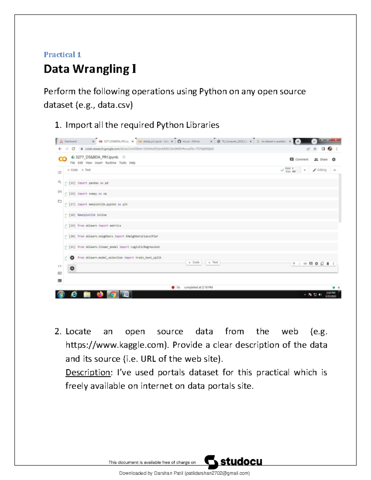 Dsbda Lab Manual Datascience Practical 1 Data Wrangling I Perform The