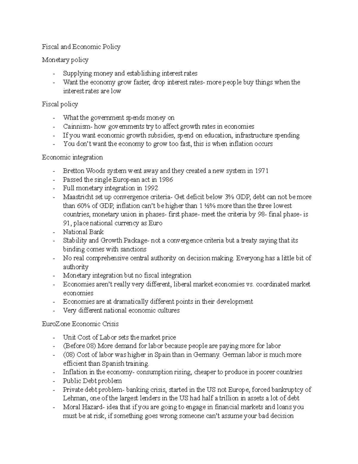 Fiscal and Economic Policy - Fiscal and Economic Policy Monetary policy ...