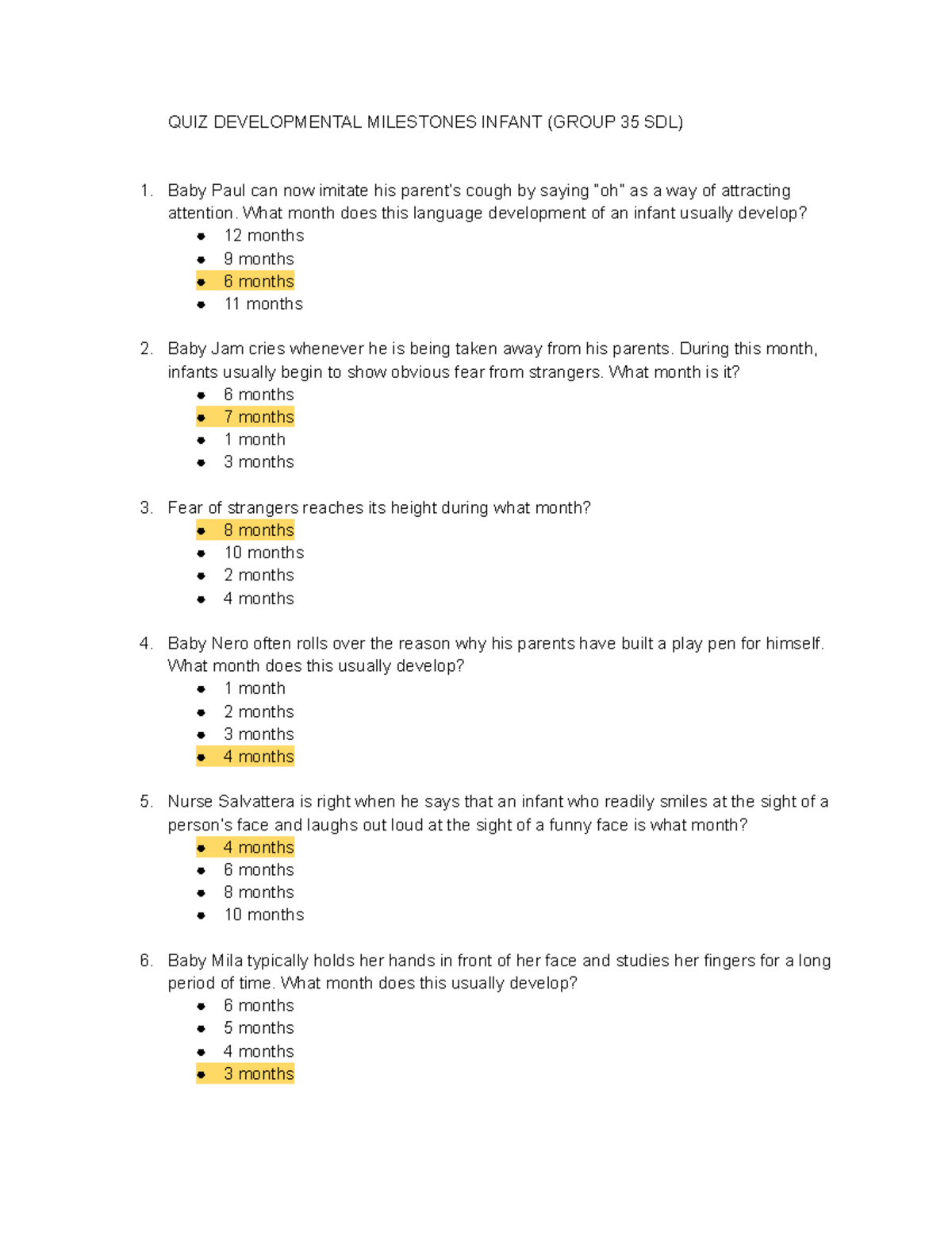 quizsdl2023-2024 - QUIZ DEVELOPMENTAL MILESTONES INFANT (GROUP 35 SDL ...