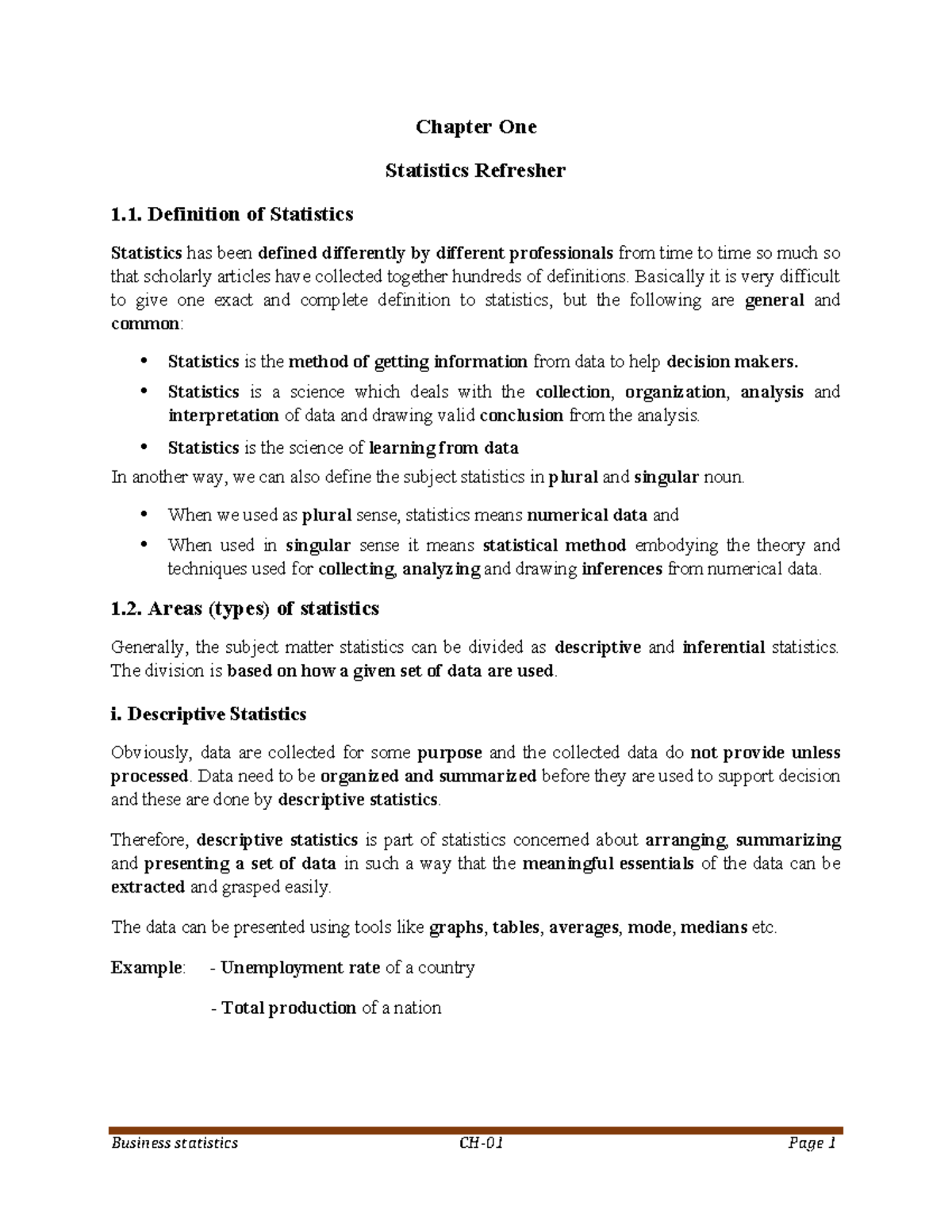 Chapter-1-Statistics Refresher - Chapter One Statistics Refresher 1 ...