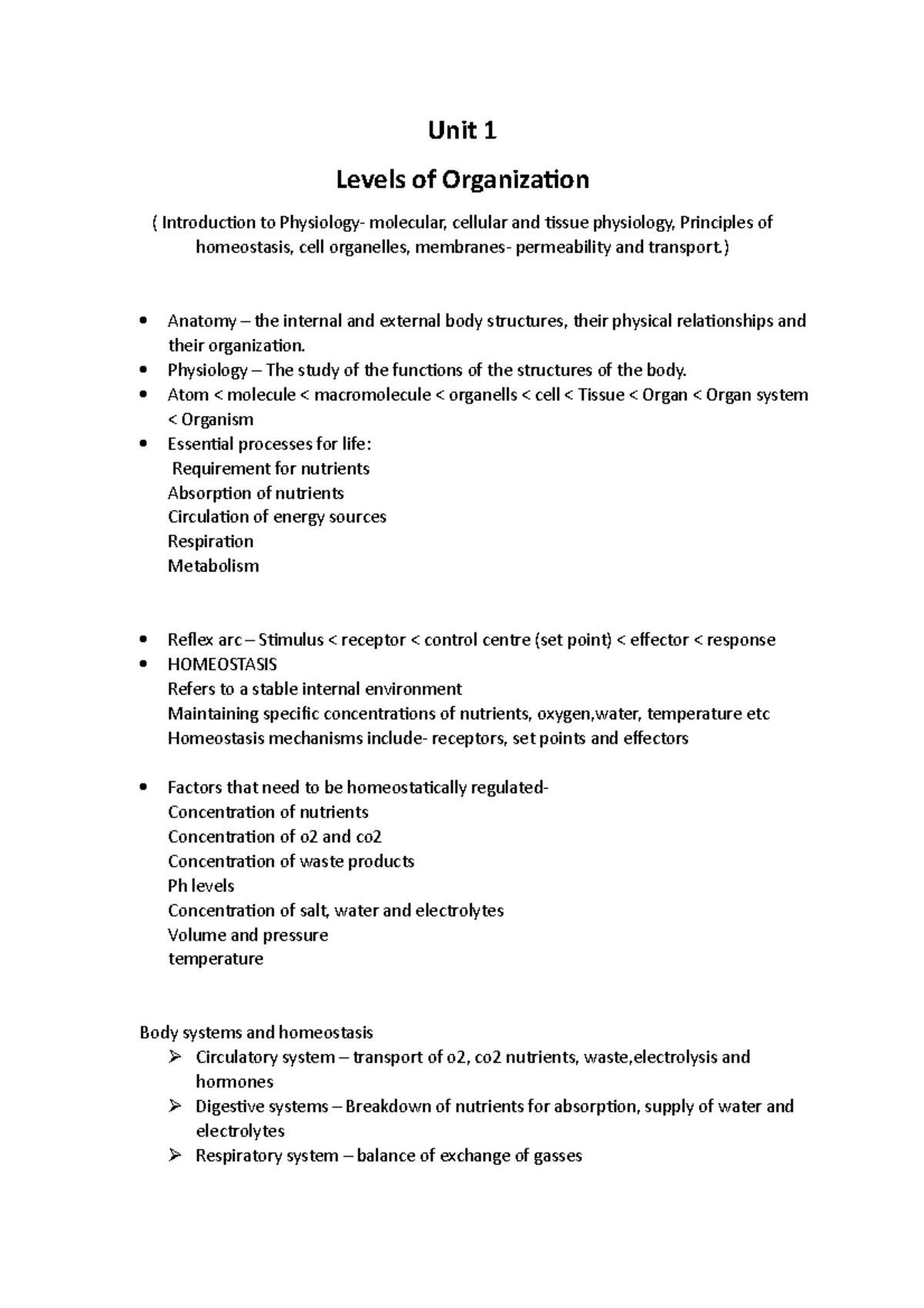 Levels of organisation - Unit 1 Levels of Organization ( Introduction ...