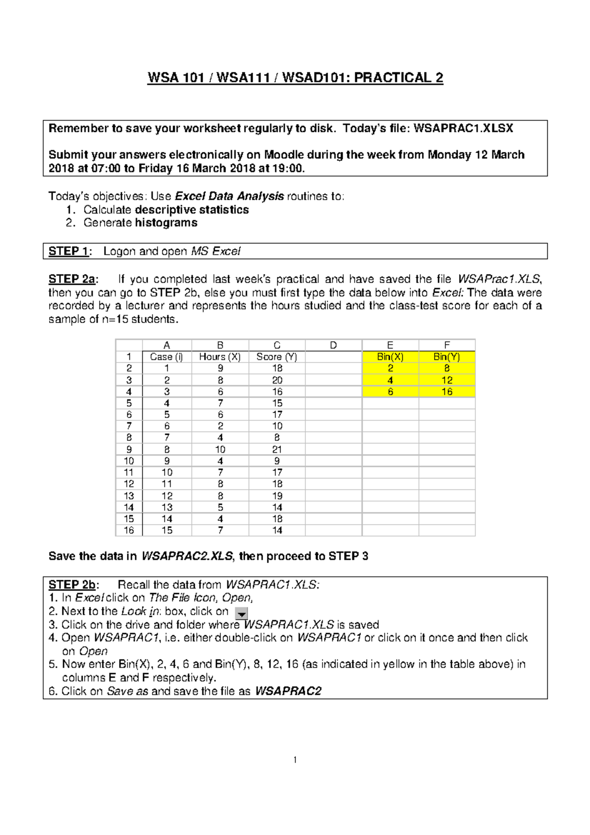 Practical 2 2018 - WSA 101 / WSA111 / WSAD101: PRACTICAL 2 Remember to ...