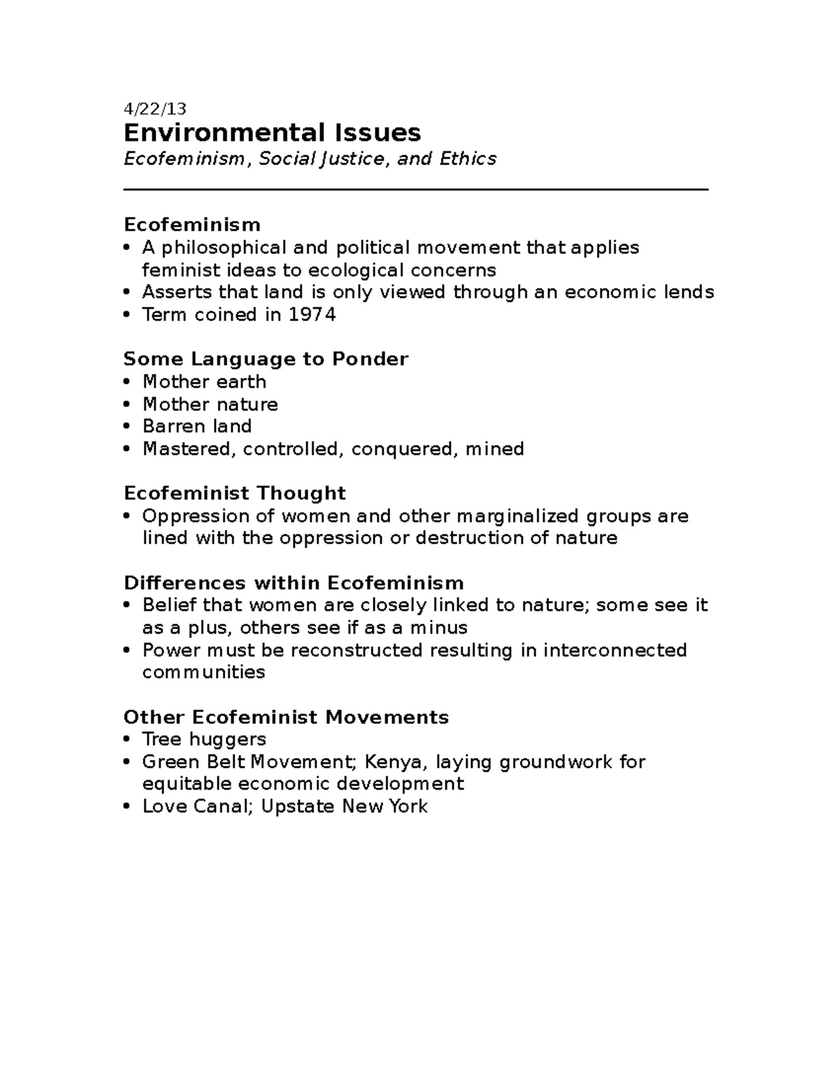 Lecture 14 - Environmental Issues - 4-22-13 - 4/22/13 Environmental ...