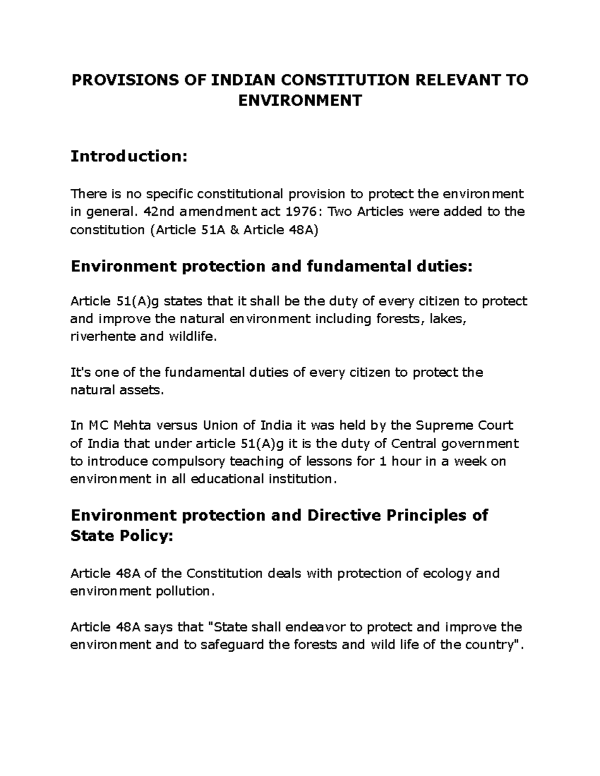 Provisions OF Indian Constitution Relevant TO Environment - PROVISIONS ...