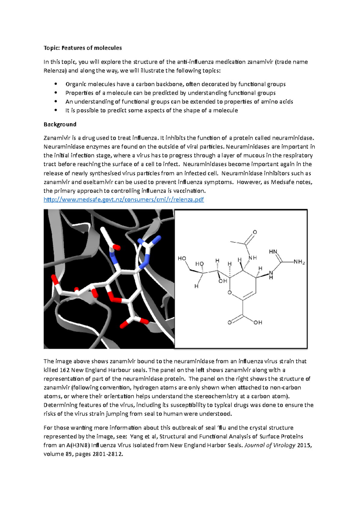 Topic 2 - chemistry of life - Topic: Features of molecules In this ...