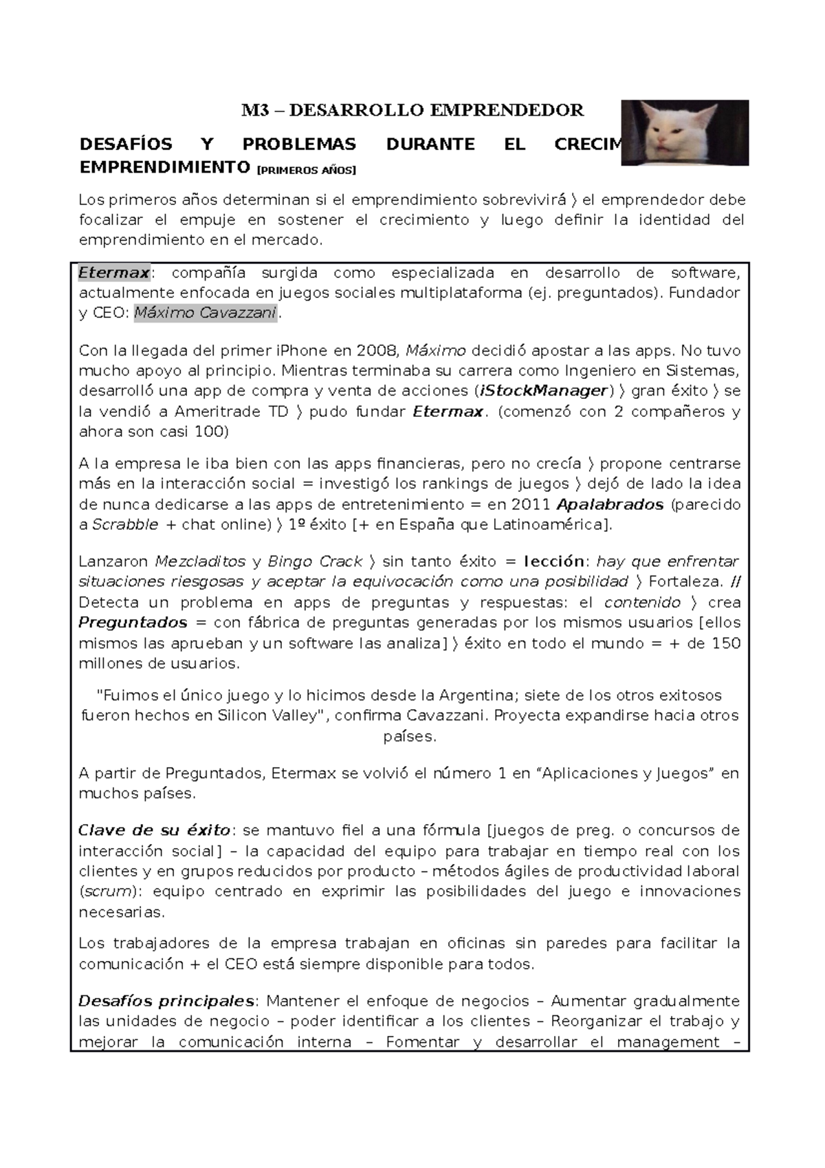 Resumen M3yM4 Desarrollo Emp - M3 – DESARROLLO EMPRENDEDOR DESAFÍOS Y PROBLEMAS DURANTE EL - Studocu