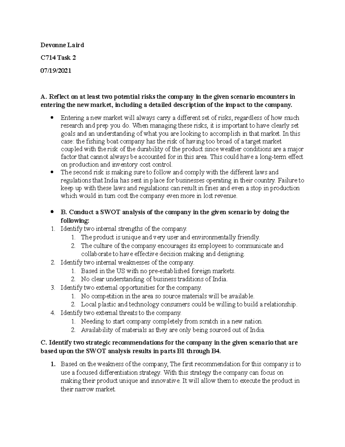 C714 Task 2 - c714 - Devonne Laird C714 Task 2 07/19/ A. Reflect on at ...