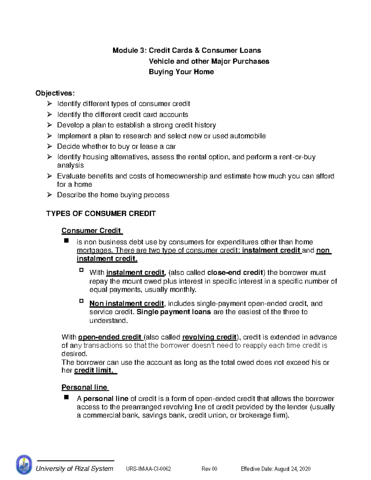 Credit Cards and Consumer Loans - Module 3: Credit Cards & Consumer ...