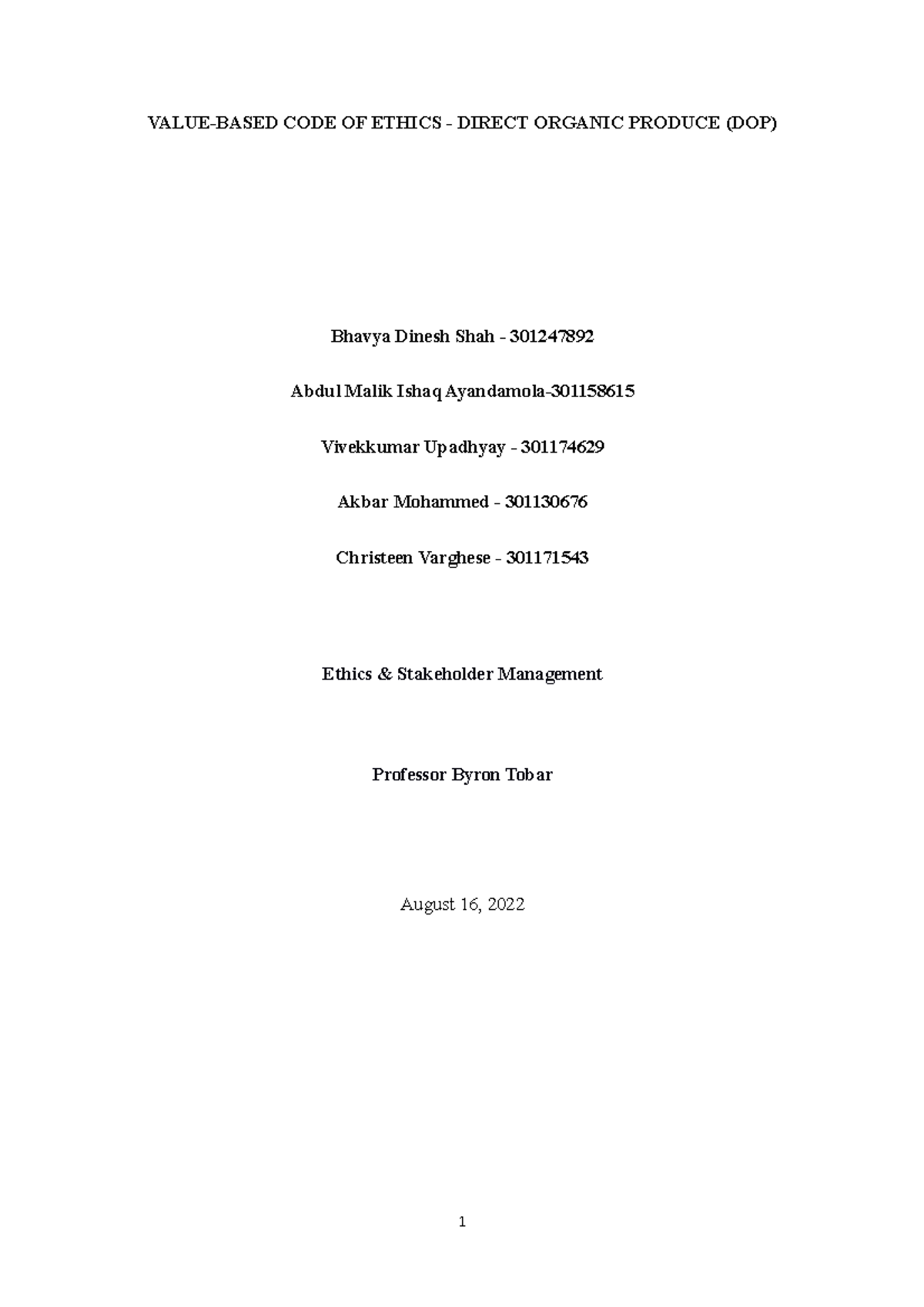 Group 8 - Value code of Ethics - Final - VALUE-BASED CODE OF ETHICS ...