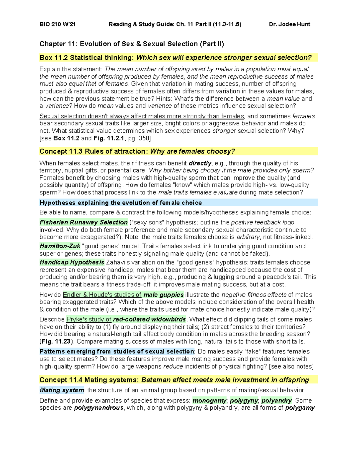 Reading & Study Guide- Chapter 11 (part 2) - BIO 210 W 921 Reading ...