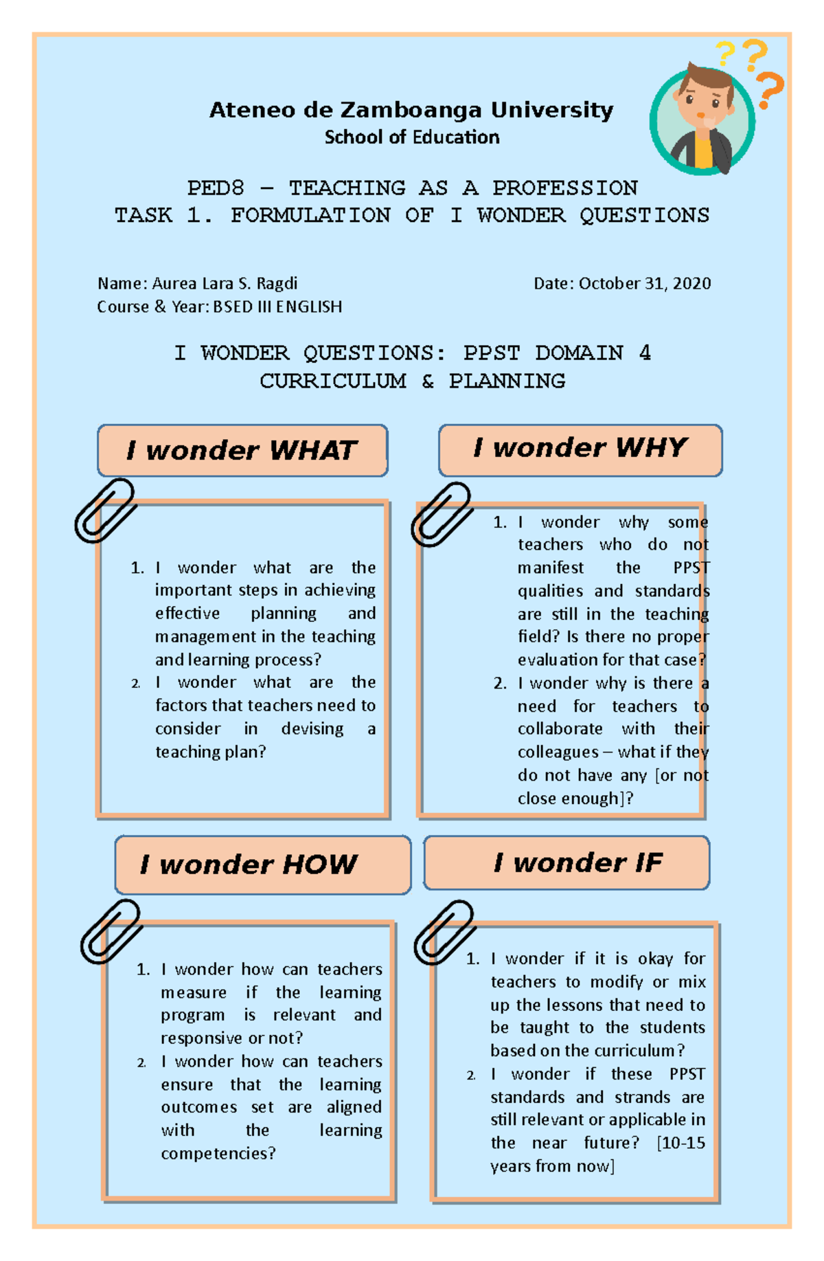 TASK 1.1 Formulation OF I Wonder Questions - Ateneo de Zamboanga ...