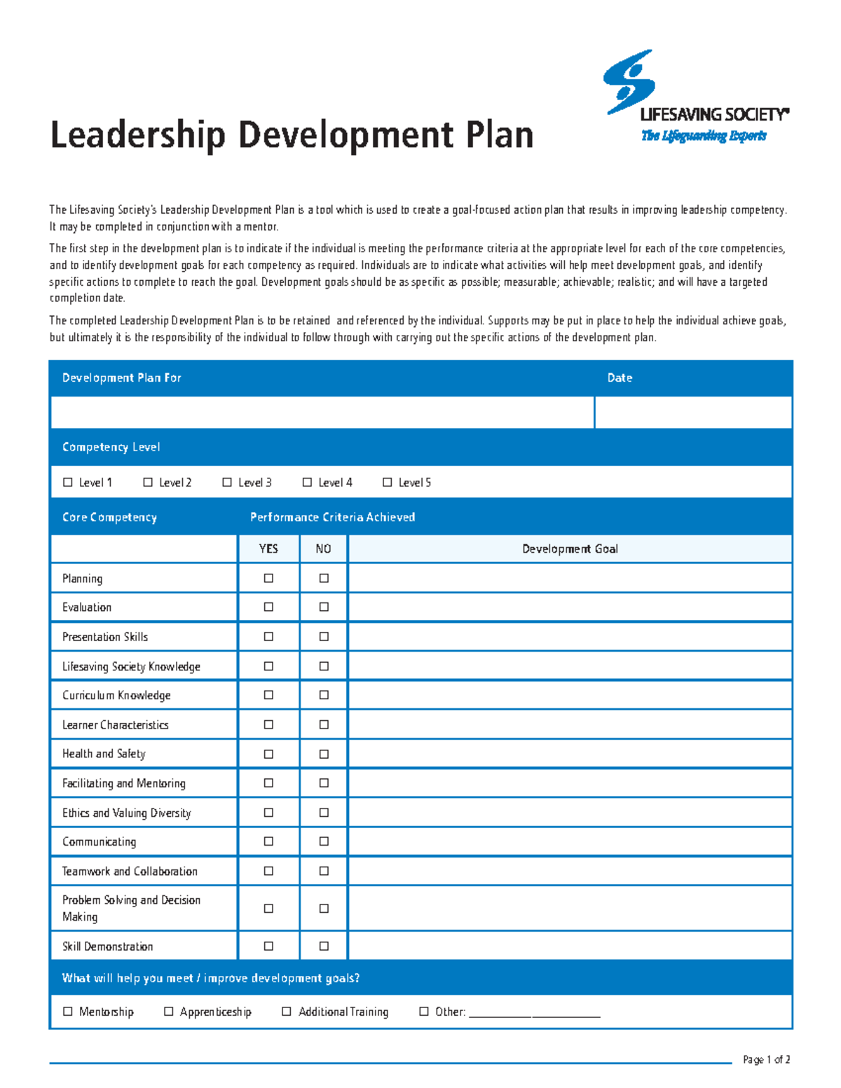 Formal Leadership Development Plan - The Lifesaving Society’s ...