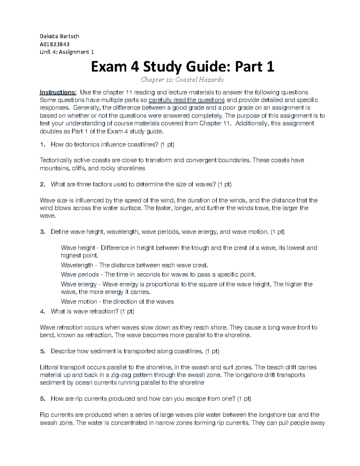 Study Guide Chapter 11 - Dakota Bartsch A01823843 Unit 4: Assignment 1 ...